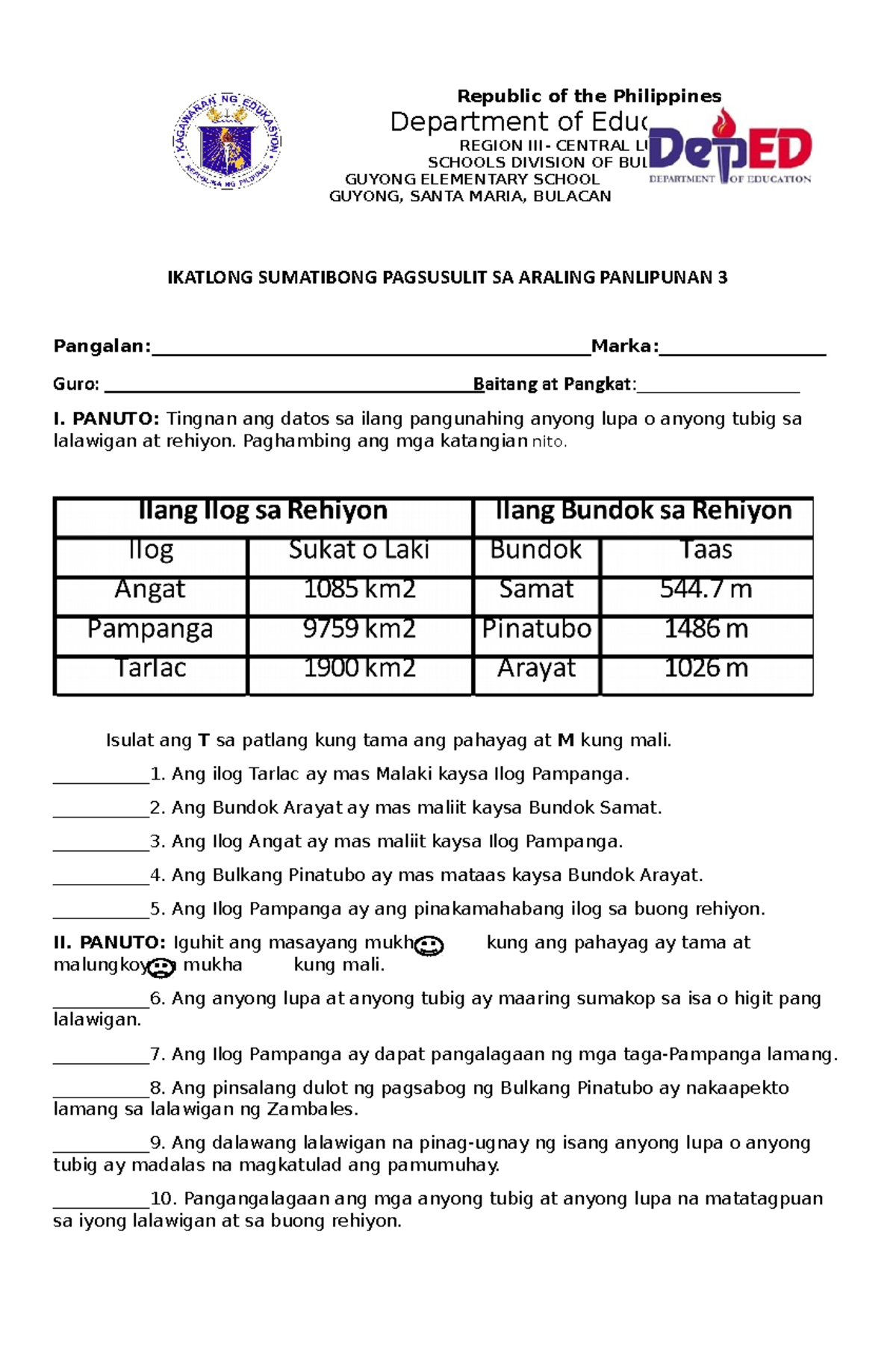 AP Third Summative Q1 Grade 3 - Republic of the Philippines Department ...