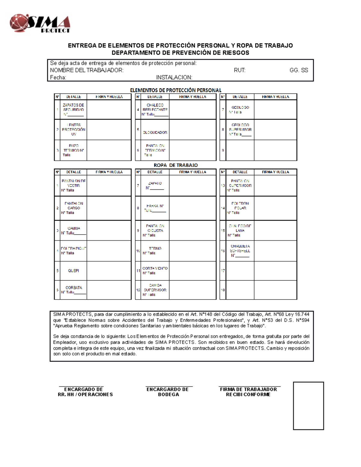 EPP - REGISTRO DE ENTREGA EPP PARA USO EN CUALQUIER TIPO DE INSTALACION, PUDIENDO - ENTREGA DE ...