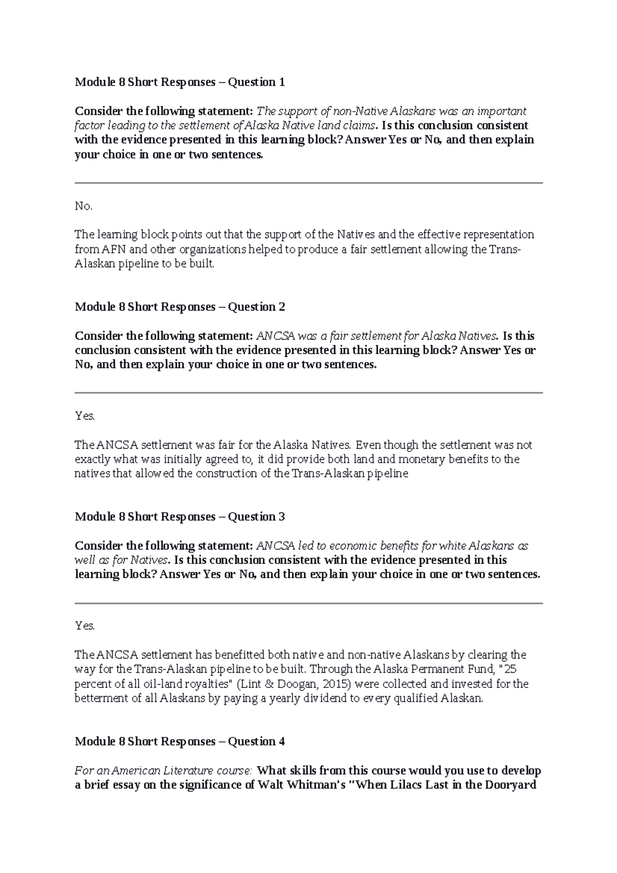HIS 200 Week 8 Short Answers - Module 8 Short Responses – Question 1 ...