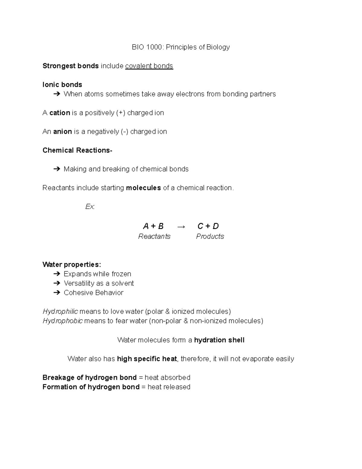 BIO 1000 Principles of Biology - BIO 1000: Principles of Biology ...