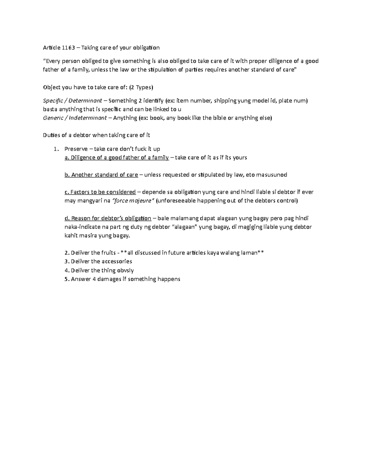 Article 1163 1169 Article 1163 Taking Care Of Your Obligation