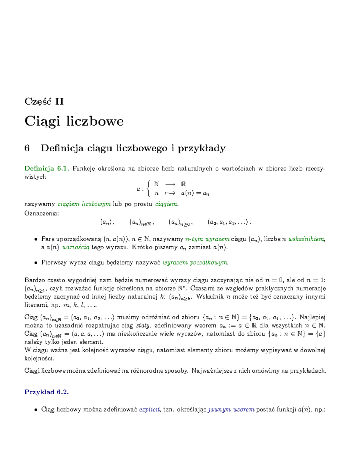 Notatki 2 - Cze´ c II , s´ Ciagi liczbowe , 6 Definicja ciagu ...