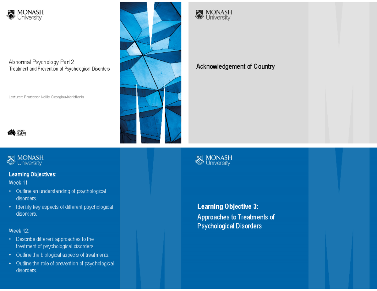 Week 12 - lecture - Abnormal Psychology Part 2 Treatment and Prevention ...