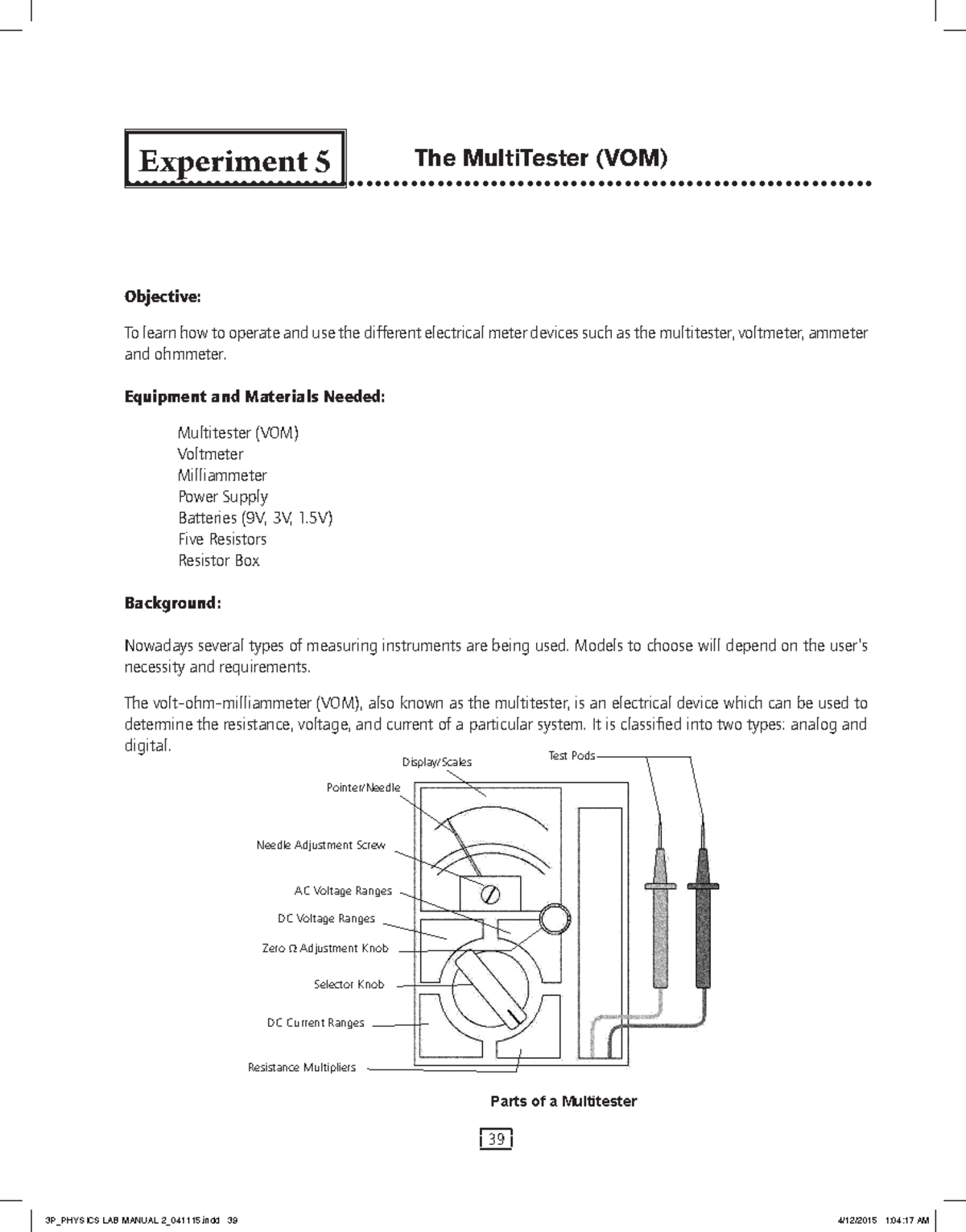 VOM and Resistor color coding (2) - 39 Experiment 5 The MultiTester ...