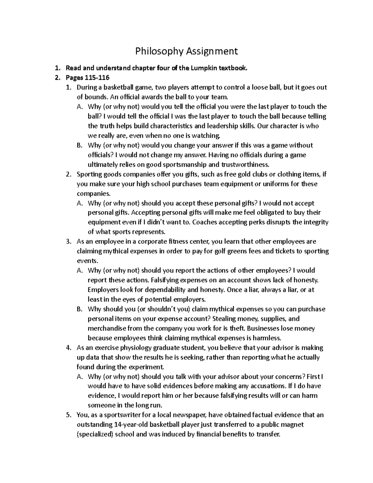 Philosophy Assignment - PHI 153 - SFA - Studocu