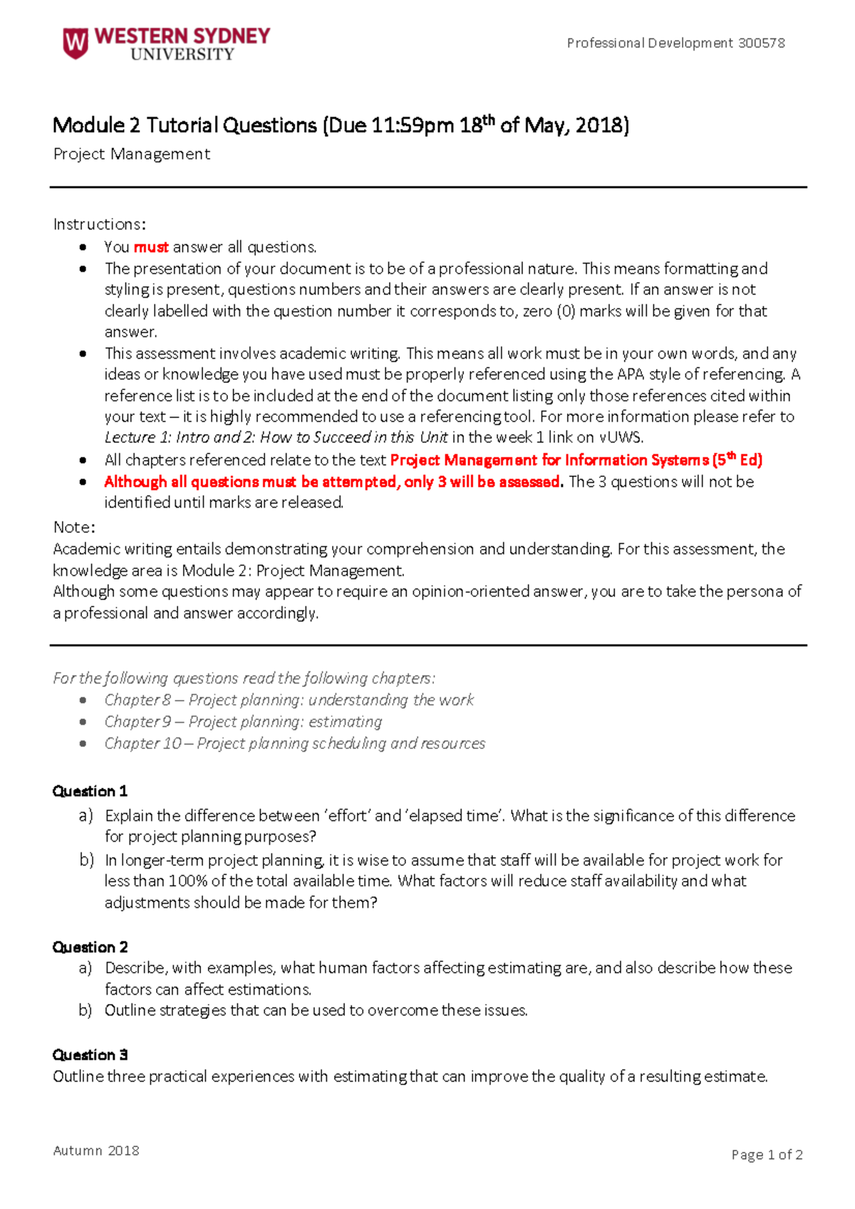 Module 2 Tutorial Questions - Professional Development 300578 Module 2 ...