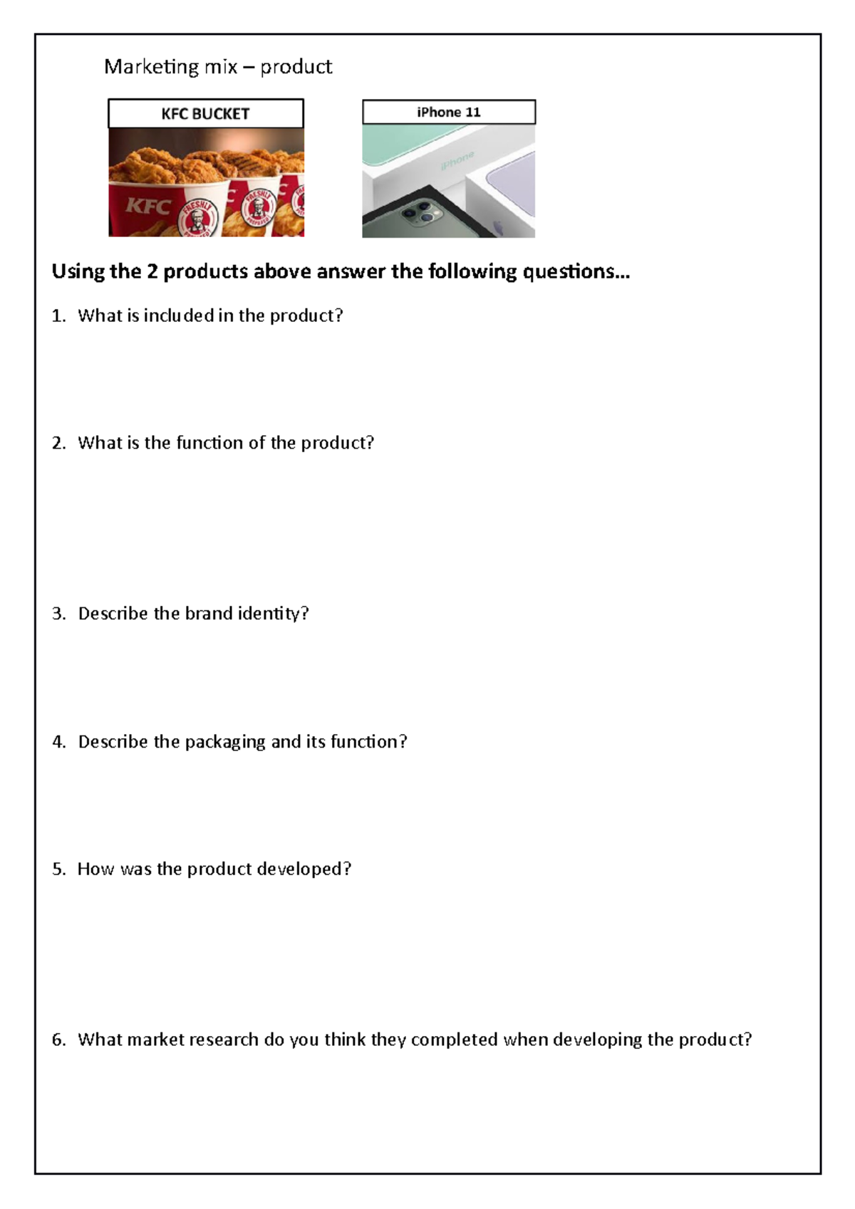 Lesson 24 & 25 product and price worksheet - Marketing mix – product ...