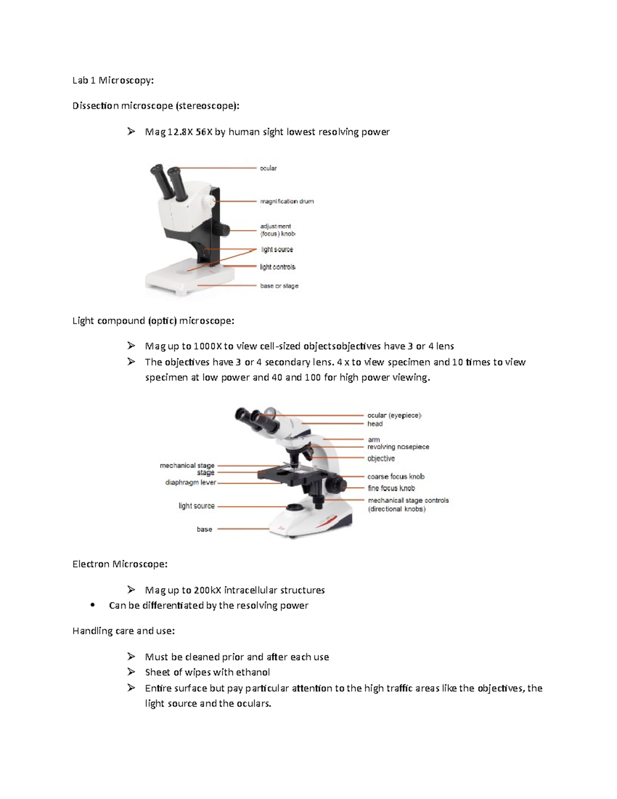 Lab 1 Microscopy Notes extra - Lab 1 Microscopy: Dissection microscope ...