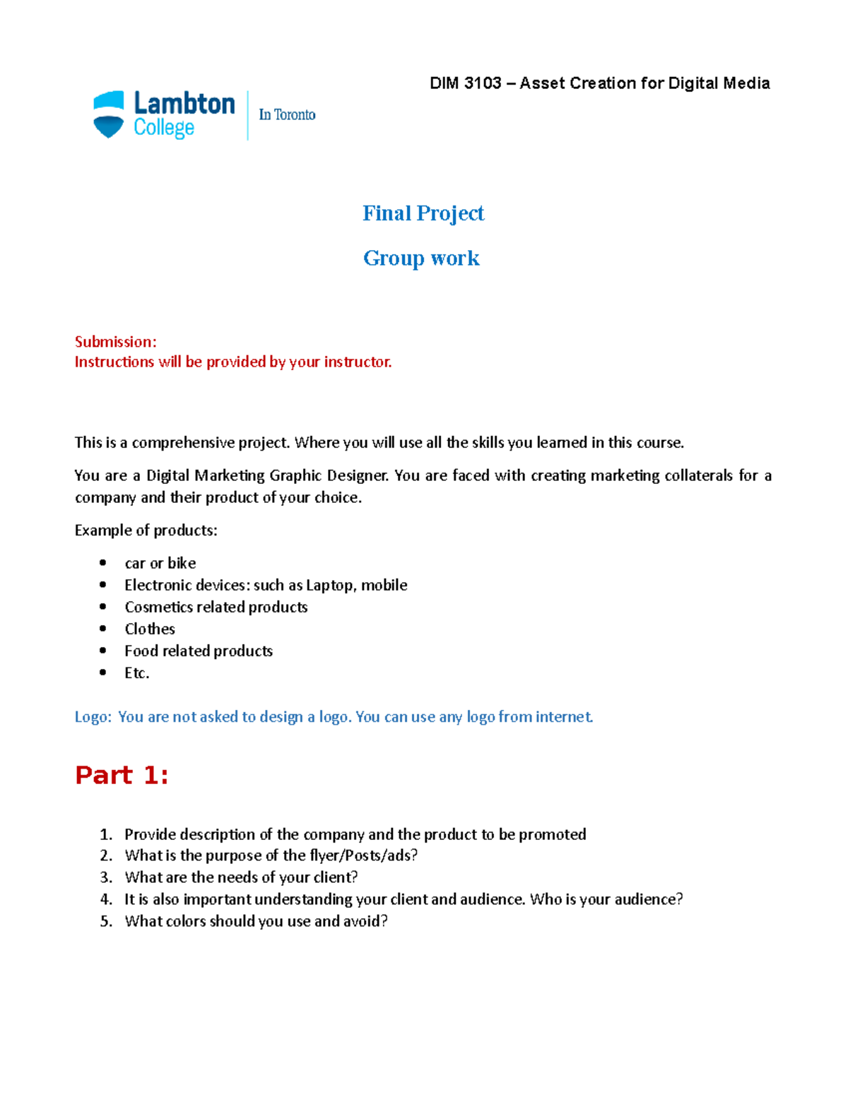 Project - Final Project Group work Submission: Instructions will be ...