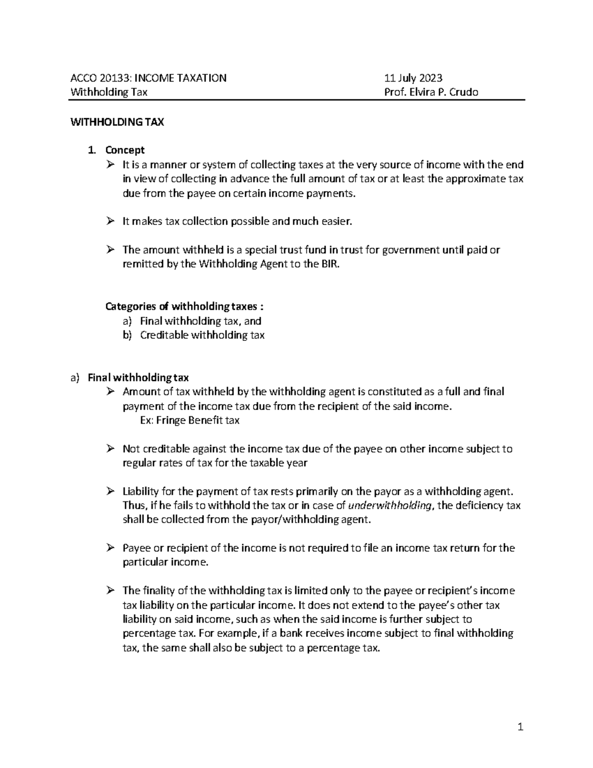 Withholding-TAX-7 - for taxation - ACCO 20133: INCOME TAXATION 11 July ...
