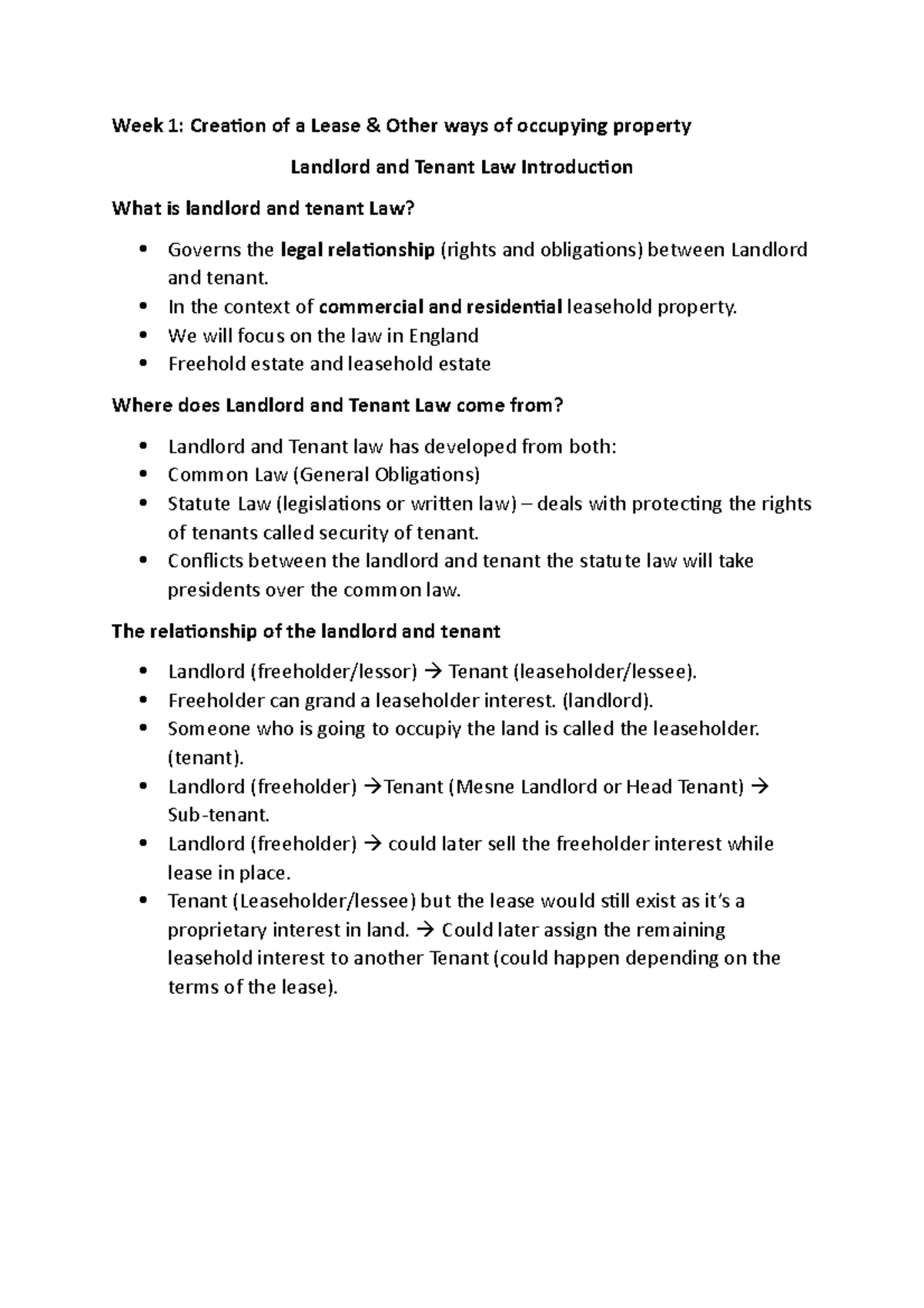 Week 1 - Property Law - Lecture 1 - Landlord & Tenant Law introduction ...