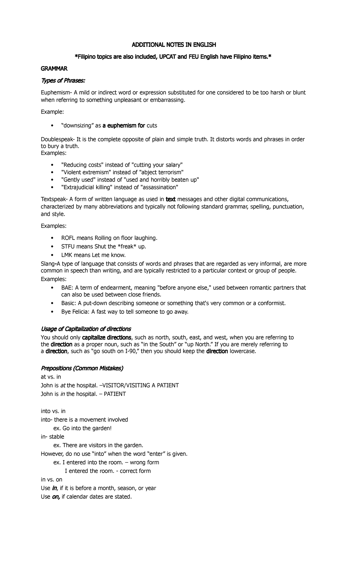 Additional Notes IN English - ADDITIONAL NOTES IN ENGLISH Filipino ...