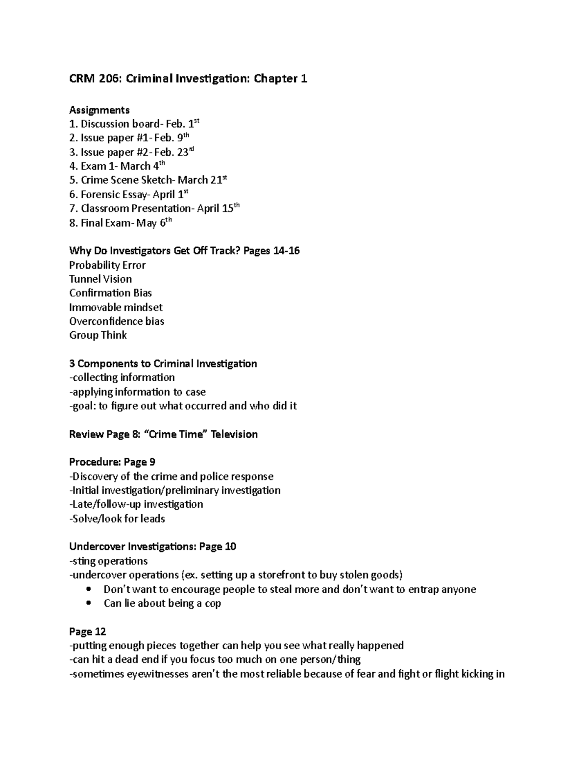 CRM 206 Chapter 1 - Kenneth Minton - CRM 206: Criminal Investigation ...