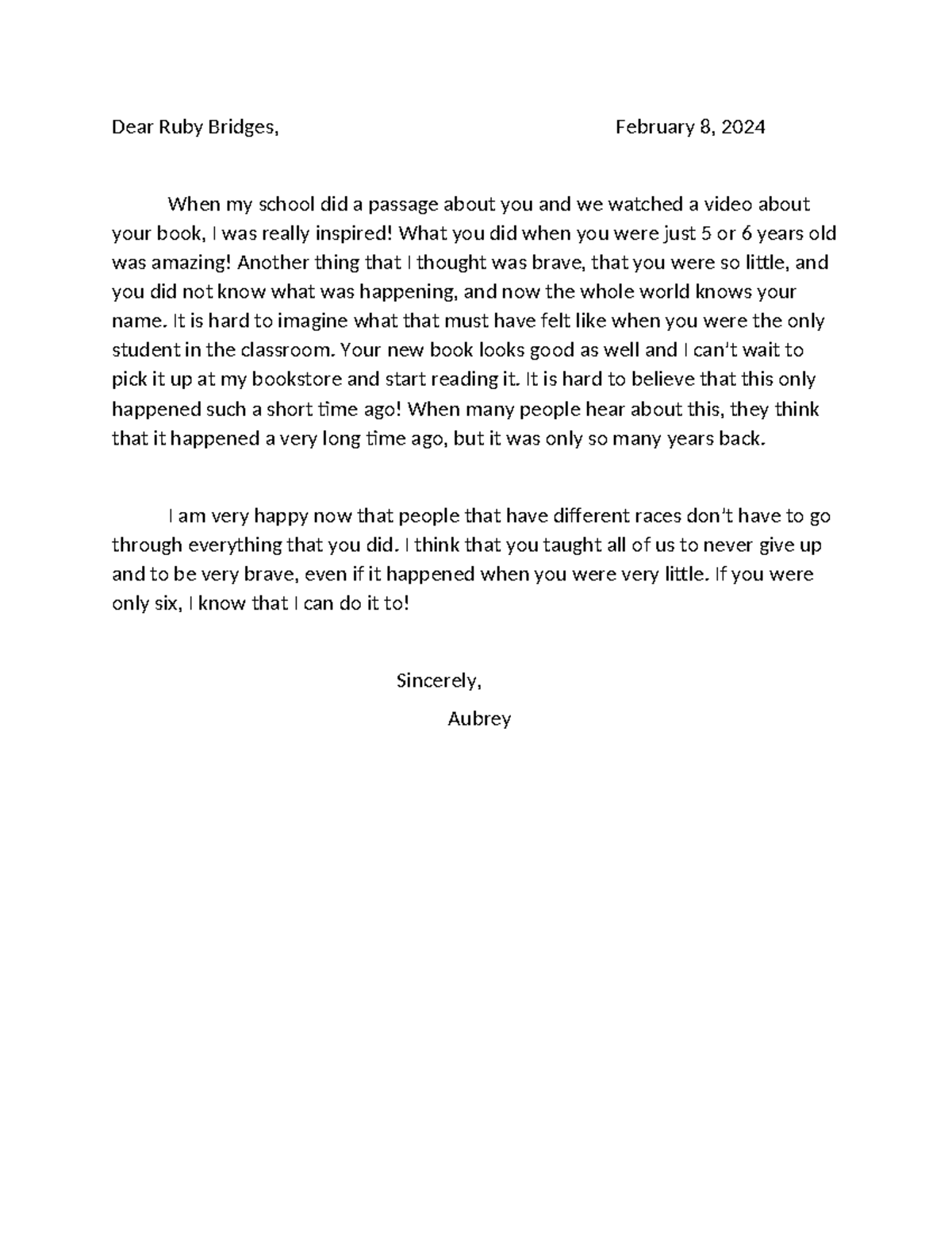 Dear Ruby Bridges - WOw - Dear Ruby Bridges, February 8, 2024 When my ...