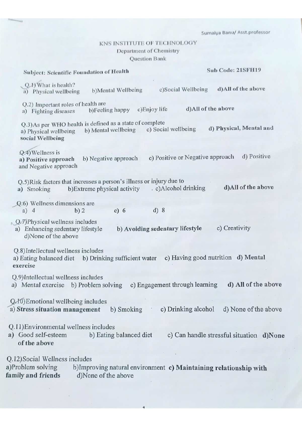 SFH(Question bank) - SFH(Question bank) - Scientific Foundations for ...