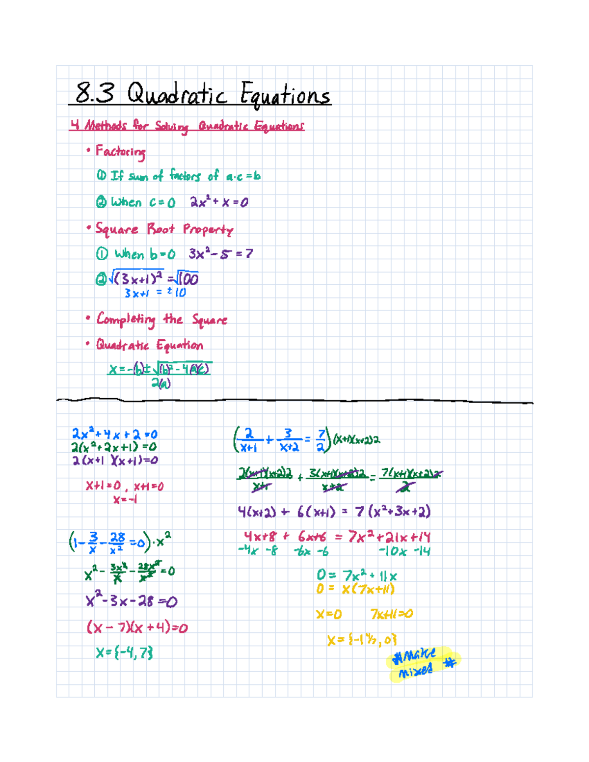8.3 Quadratic Equations - 8 Quadratic Equations 4 Methods for Solving ...