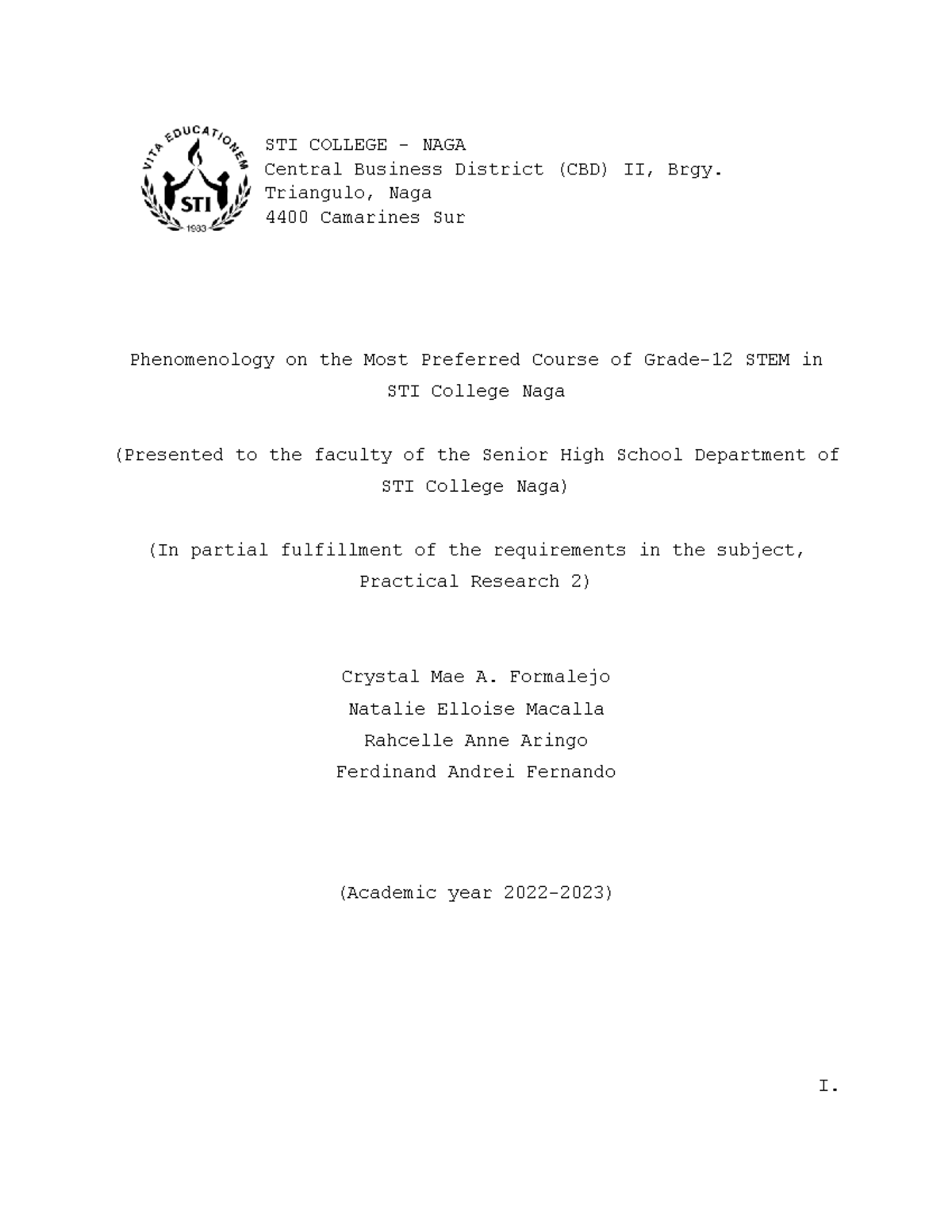 3chaps - Research about Most Preferred Course of Grade-12 STEM in STI ...