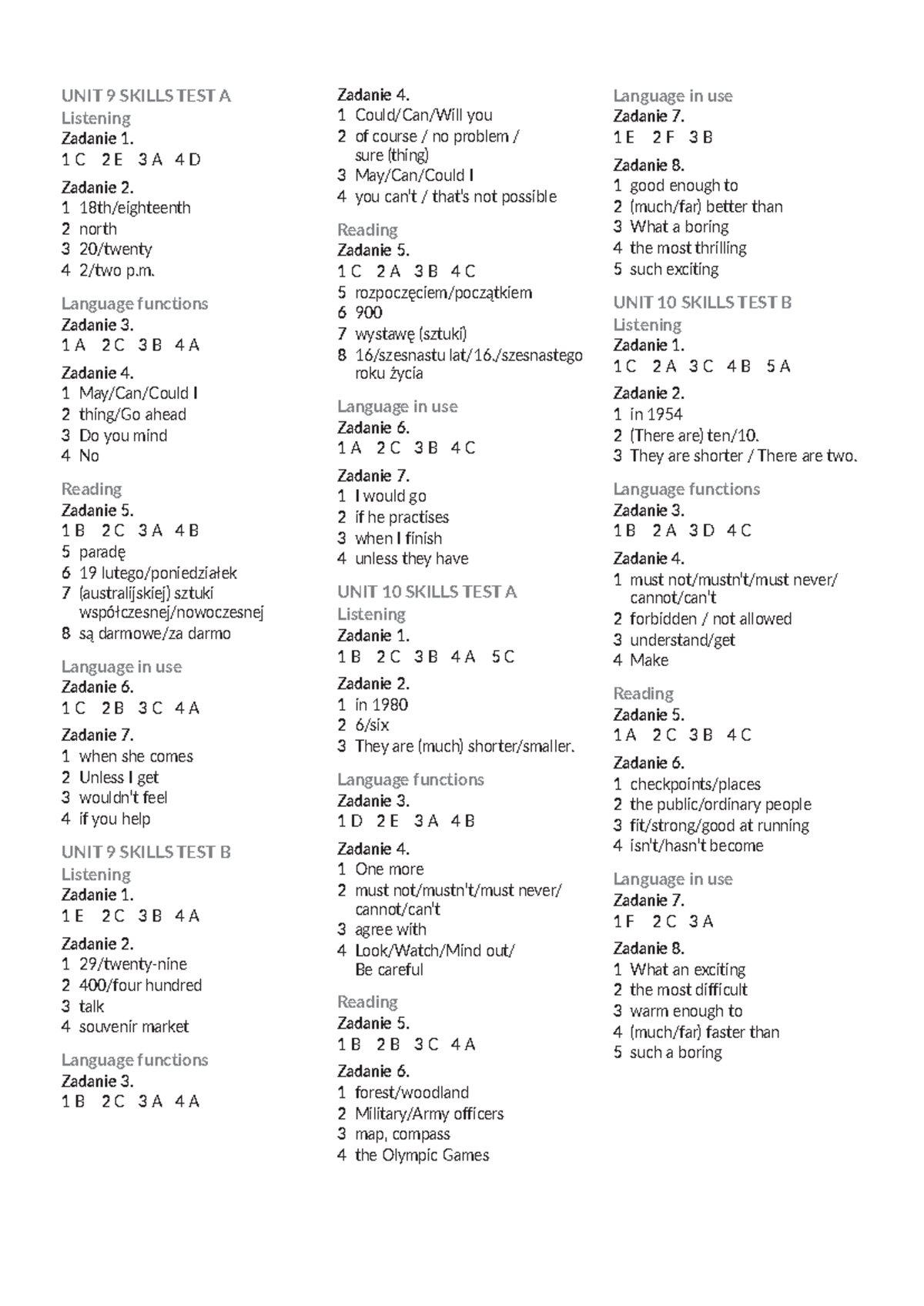 Odpowiedzi - Repetytorium Ósmoklasisty cz. 2 - UNIT 9 SKILLS TEST A ...