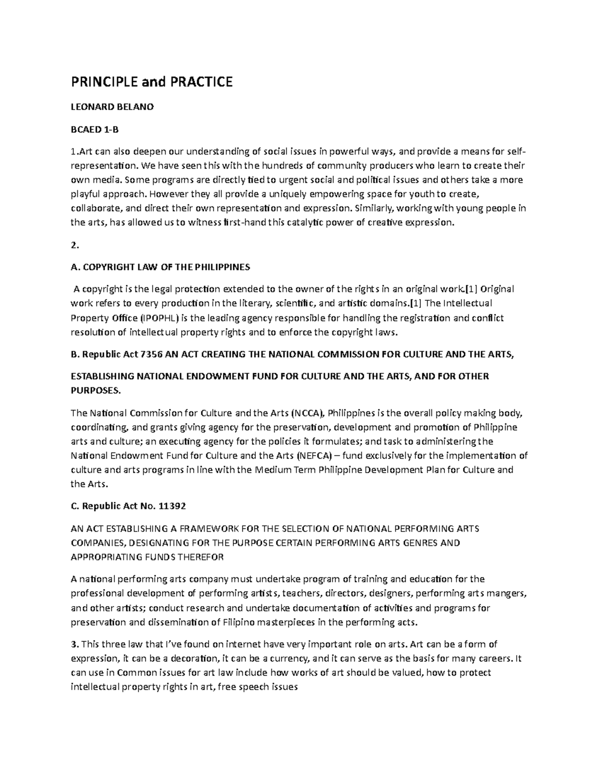 Practice and principle - PRINCIPLE and PRACTICE LEONARD BELANO BCAED 1 ...