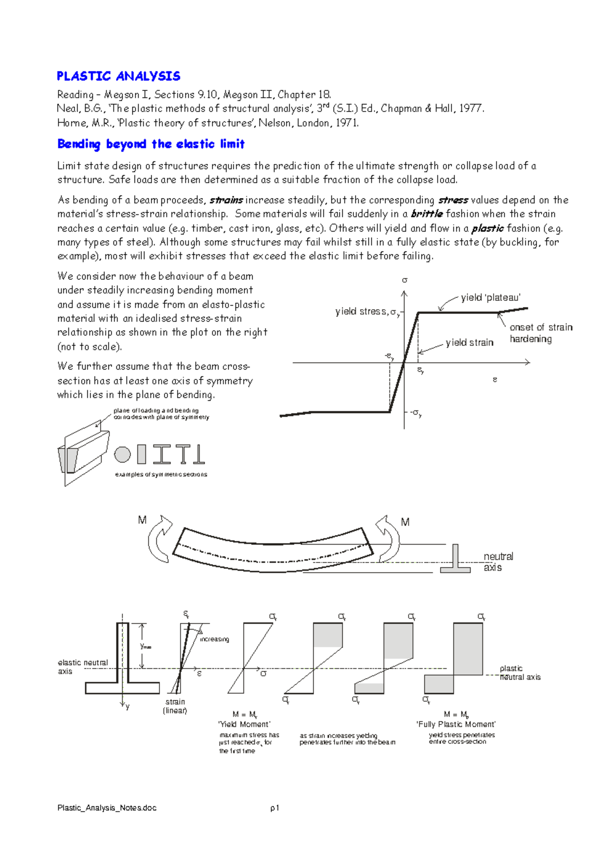 Plastic Analysis summary - PLASTIC ANALYSIS Reading Megson I, Sections ...