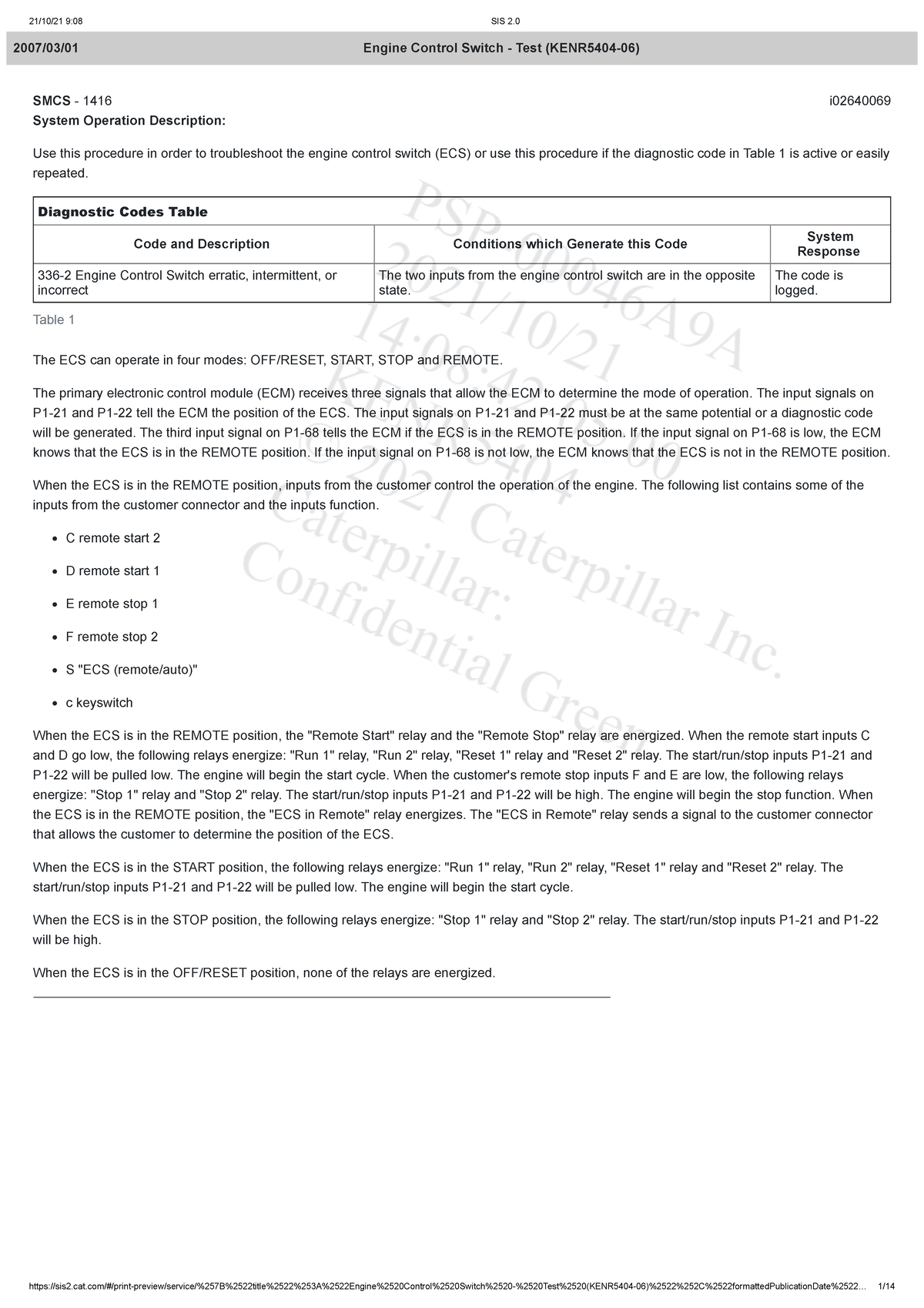Engine Control Switch - Test (KENR5404-06) - Maquinas Electricas - ITM ...