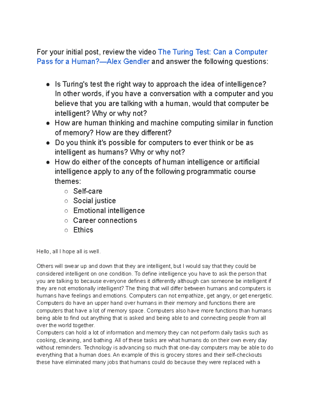 3-1 Discussion Are Computers Intelligent - For your initial post ...