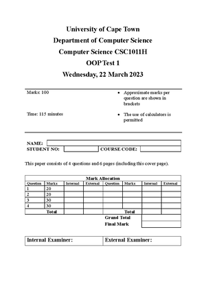 CSC1011H Class Test 1 2022 final - University of Cape Town Department ...