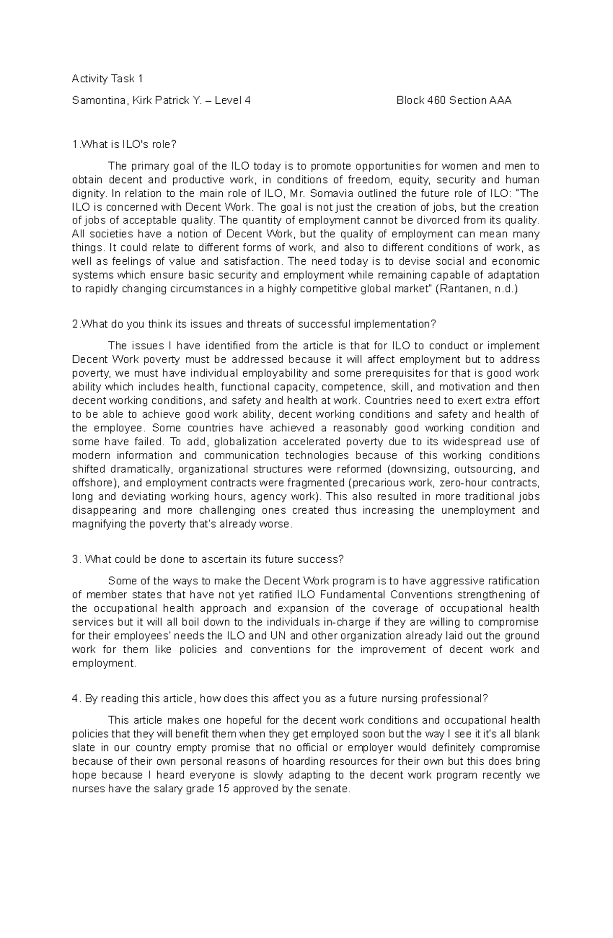 Samontina Activity Task 1 - Activity Task 1 Samontina, Kirk Patrick Y. – Level 4 Block 460 ...