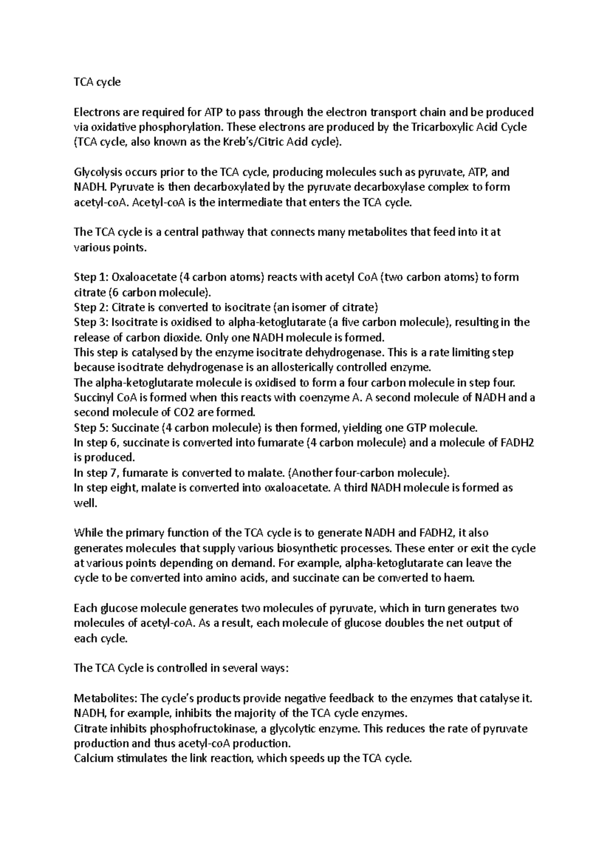 TCA cycle - Physiology notes - TCA cycle Electrons are required for ATP ...