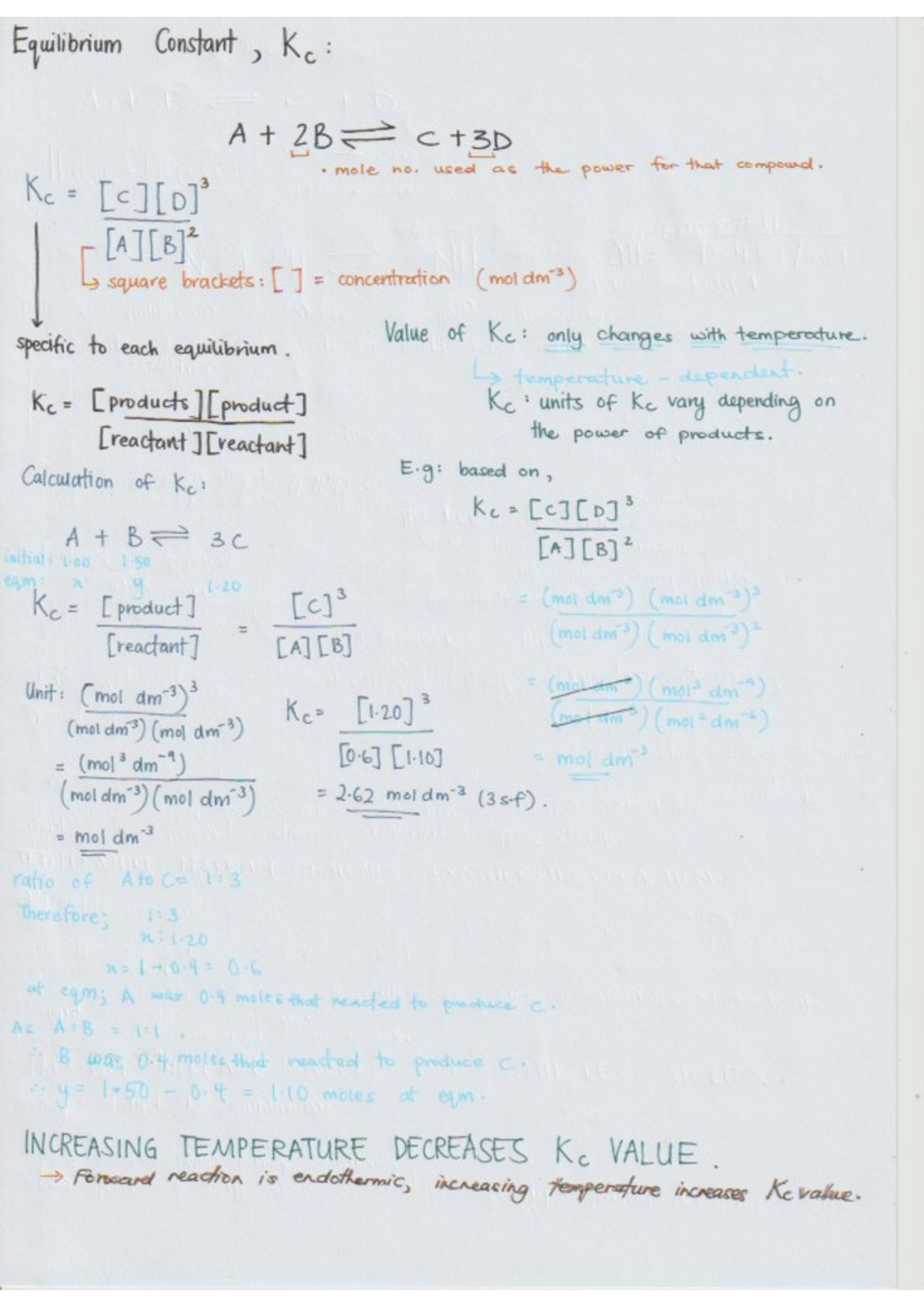 Equilibrium Constant, Kc (brief equation showing calculation of Kc in a ...