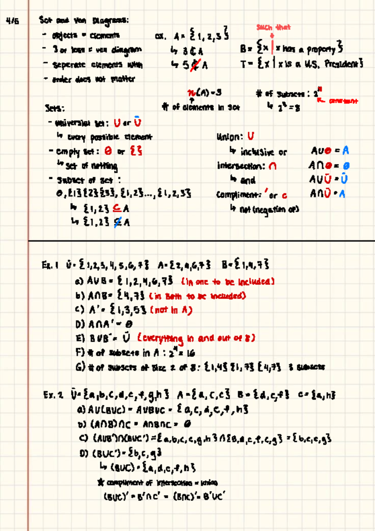 Math 107 - Nice neat notes - 4/5 Set and Ven Diagrams: such that ...