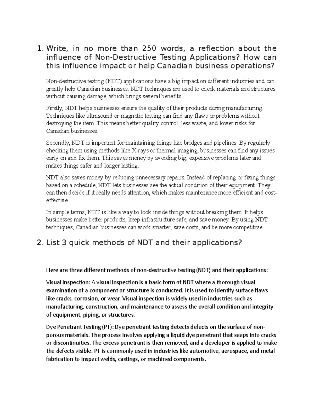 NDT Assignment 1 - 1. Write, in no more than 250 words, a reflection ...