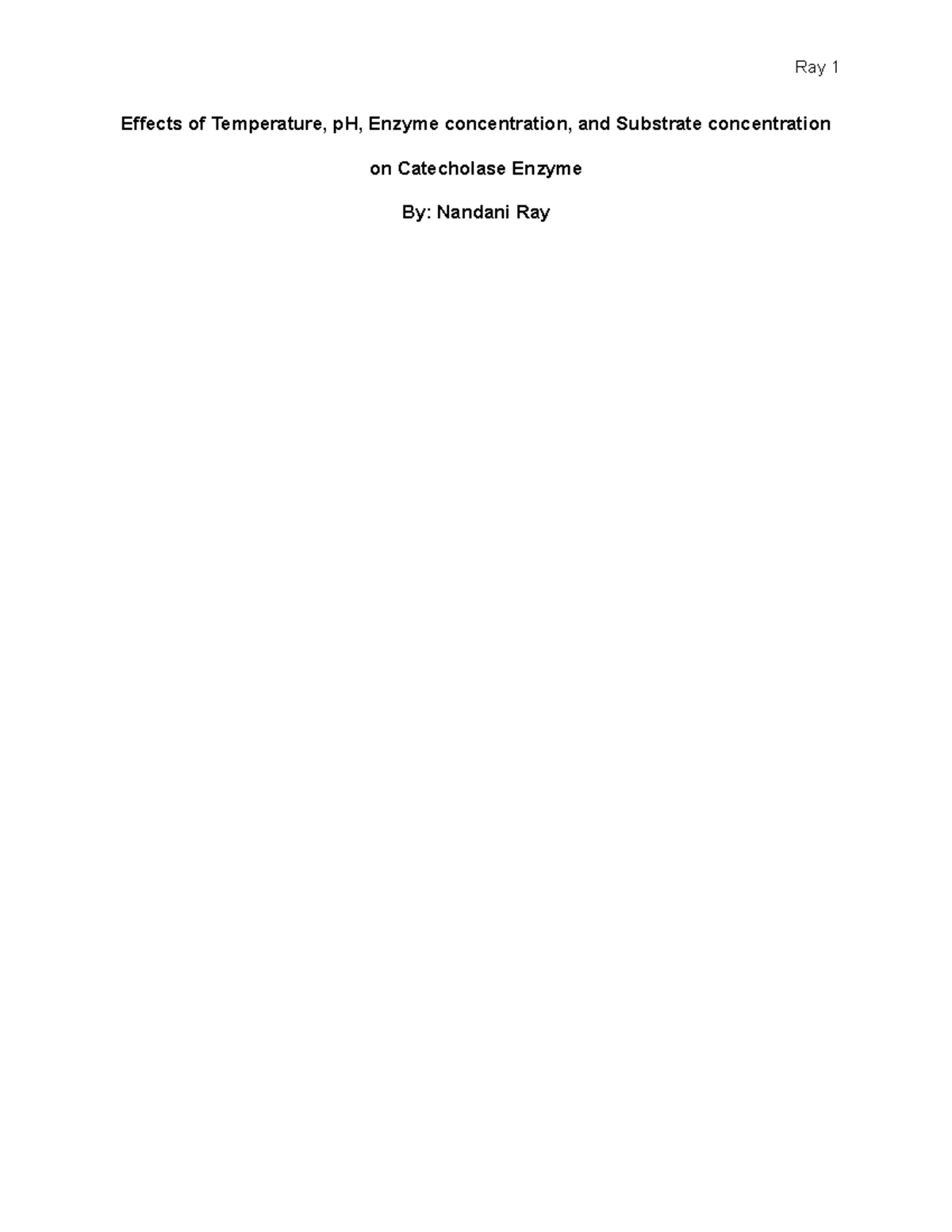 Bio 123 lab report - Effects of Temperature, pH, Enzyme concentration ...