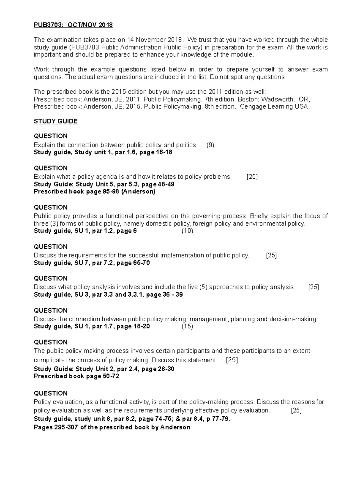 PUB3703examexample Q s Oct Nov 2018-1 - PUB3703: OCT/NOV 2018 The ...