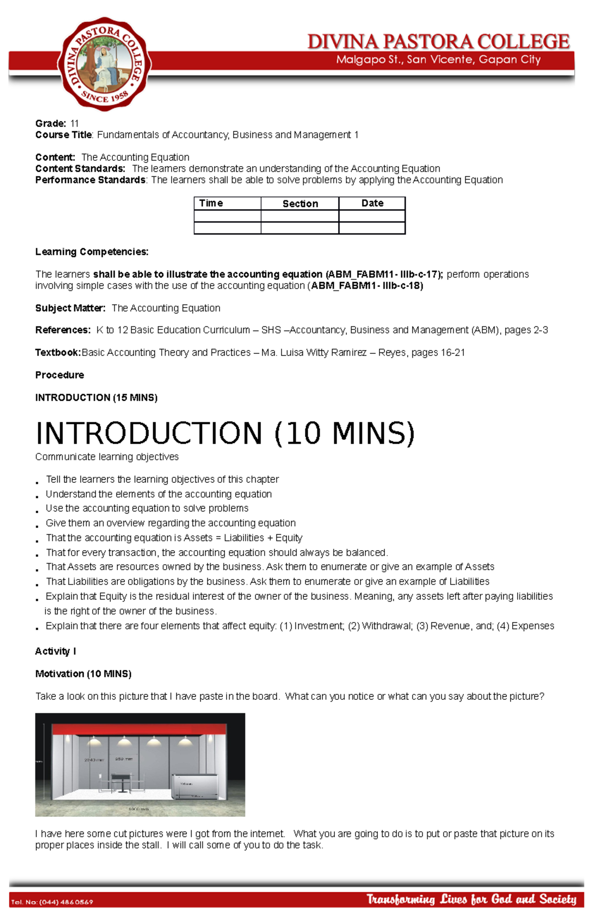 Accounting Equation SHS Semi Detailed Lesson Plan - Address: Don Simeon ...