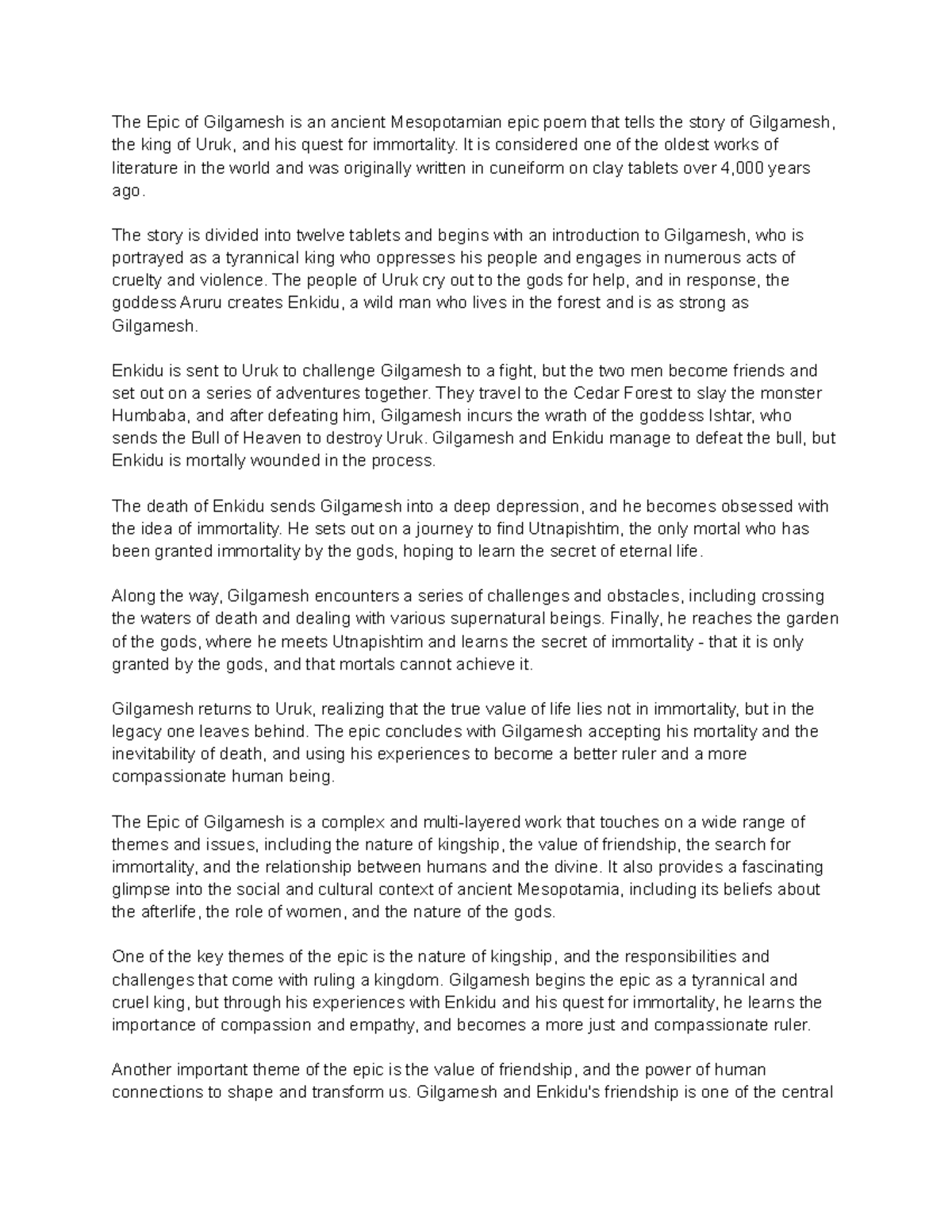 Gilgamesh Notes - The Epic of Gilgamesh is an ancient Mesopotamian epic ...