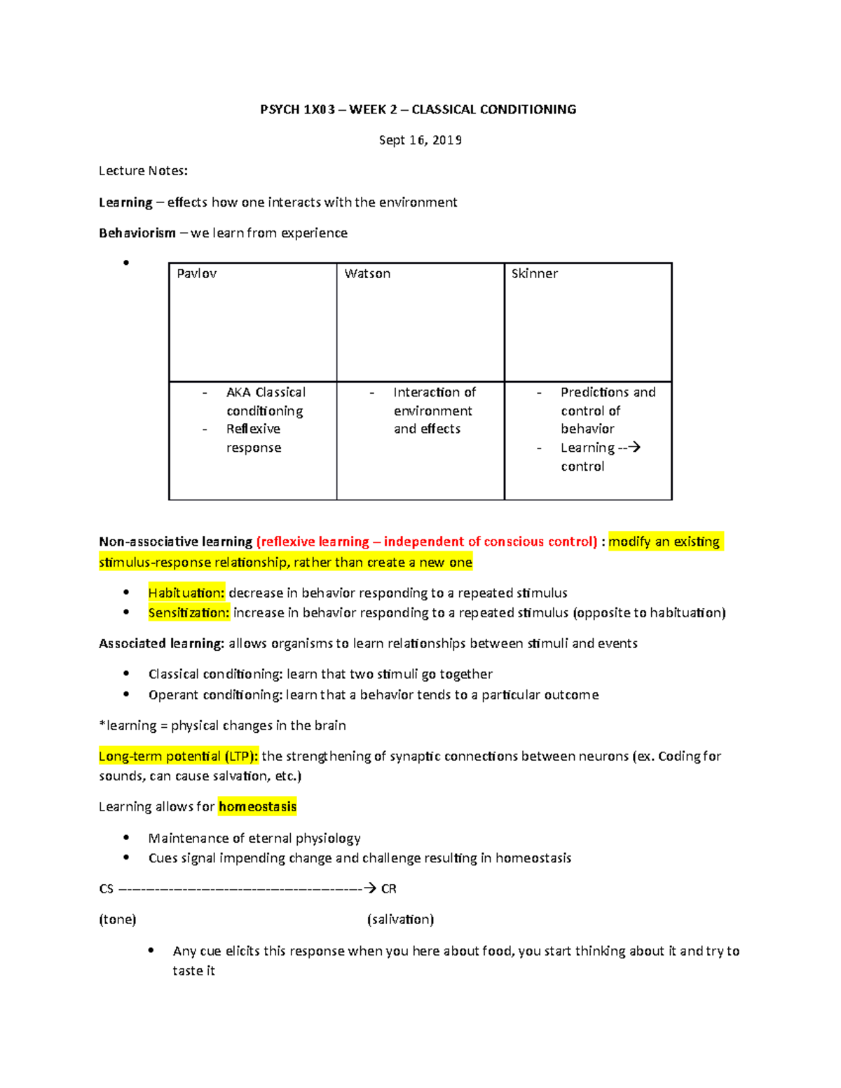 PSYCH 1X03 - WEEK 2 - Classical Conditioning - PSYCH 1X03 – WEEK 2 ...