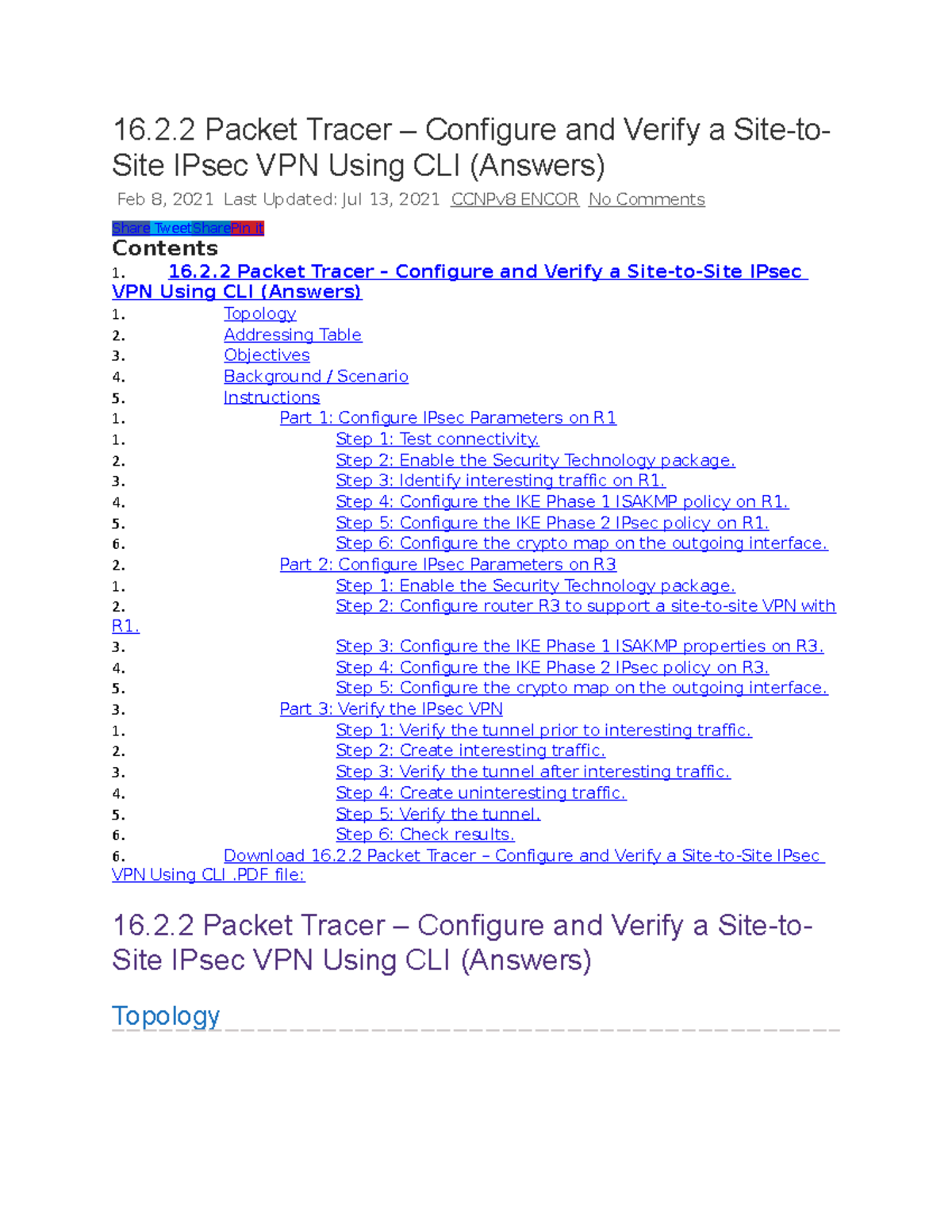 Vpn Ipsec 162 Packet Tracer Configure And Verify A Site To Site Ipsec Vpn Using Cli