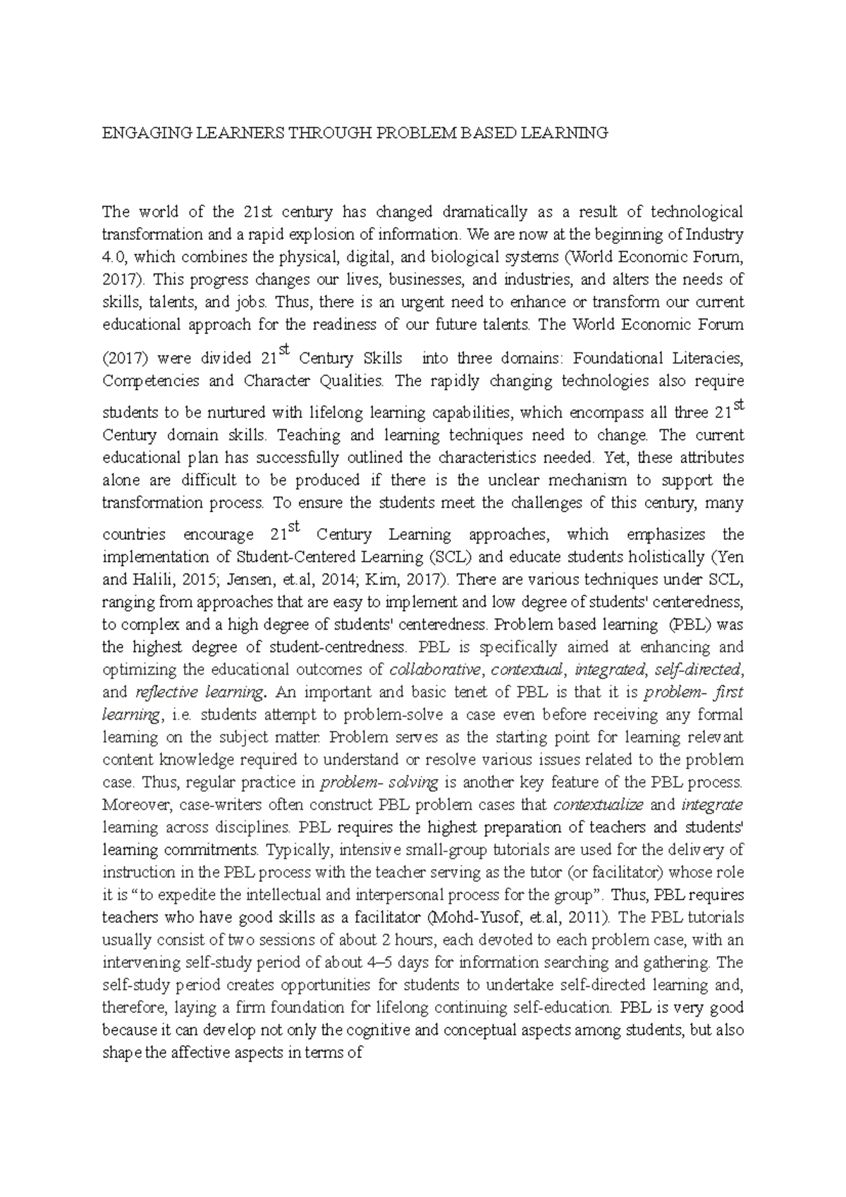 Engaging Learners Through Problem Based Learning - ENGAGING LEARNERS ...