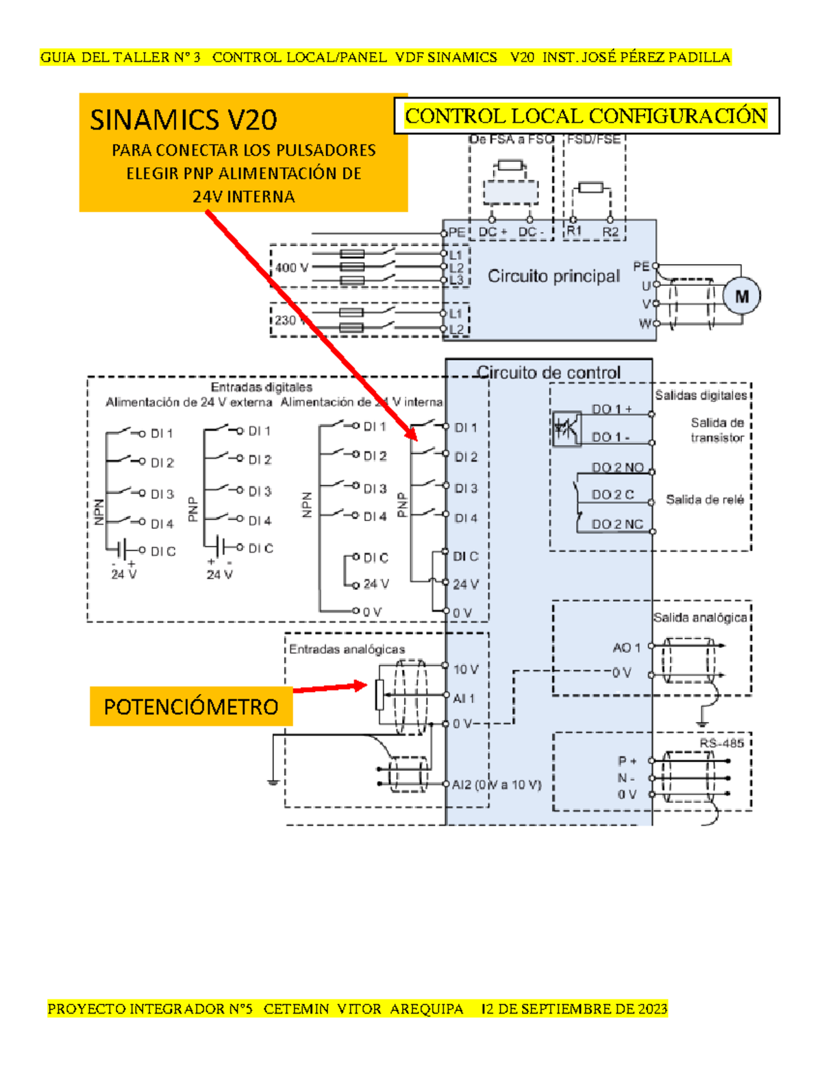 GUIA Taller N°3 Sinamics V20 Datos Parámetros - SINAMICS V PARA CONECTAR LOS PULSADORES ELEGIR ...