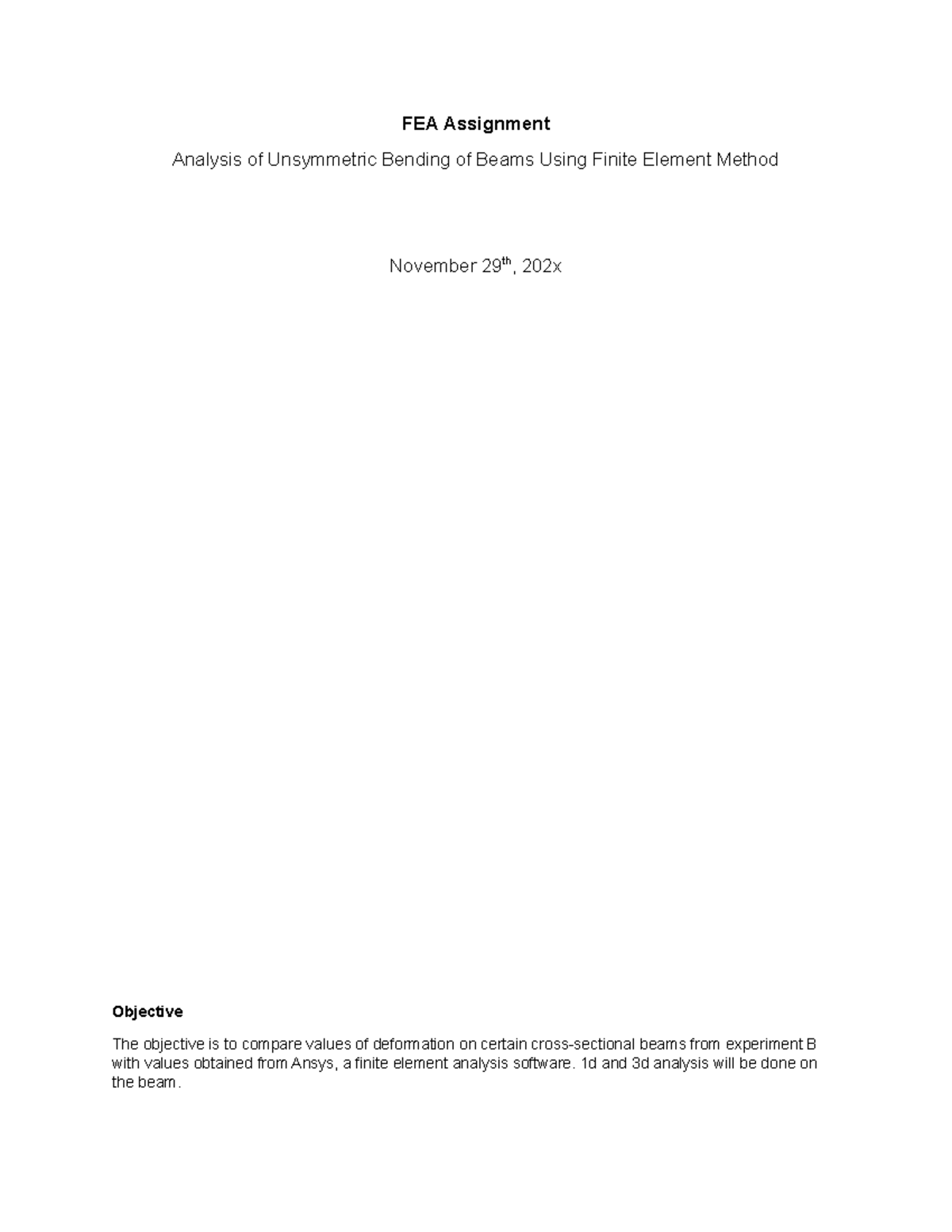 FEA Assignment 1 - FEA assignement for L beam - FEA Assignment Analysis ...