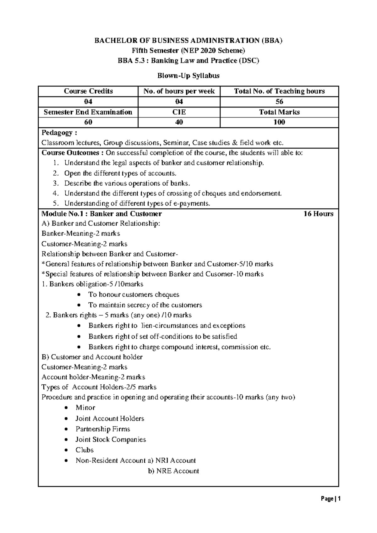 V Sem BBA NEP Banking Law & Practice - BACHELOR OF BUSINESS ...