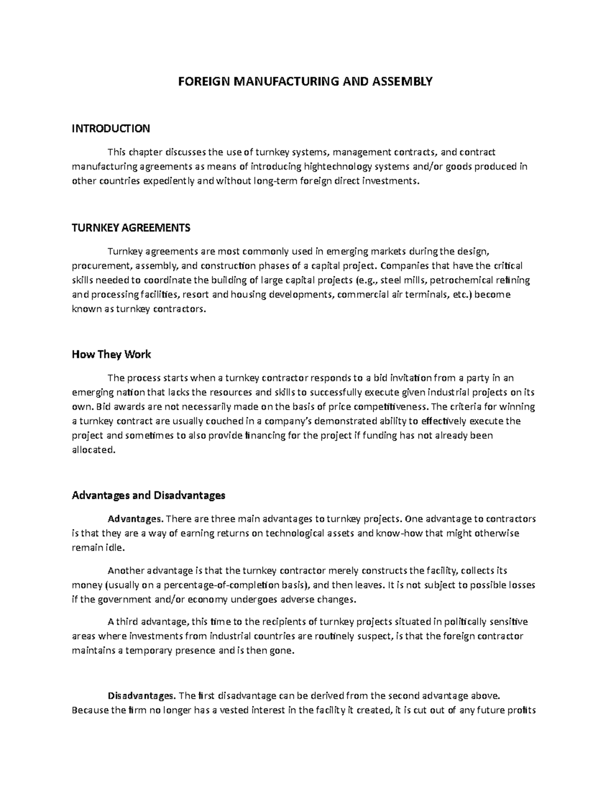Foreign Manufacturing AND Assembly - FOREIGN MANUFACTURING AND ASSEMBLY ...