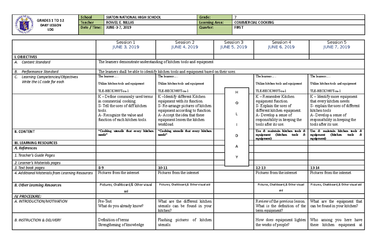 Pdfcoffee.com dll-in-tle-7-pdf-free - School SIATON NATIONAL HIGH SCHOOL Grade: 7 Teacher ROWEL ...