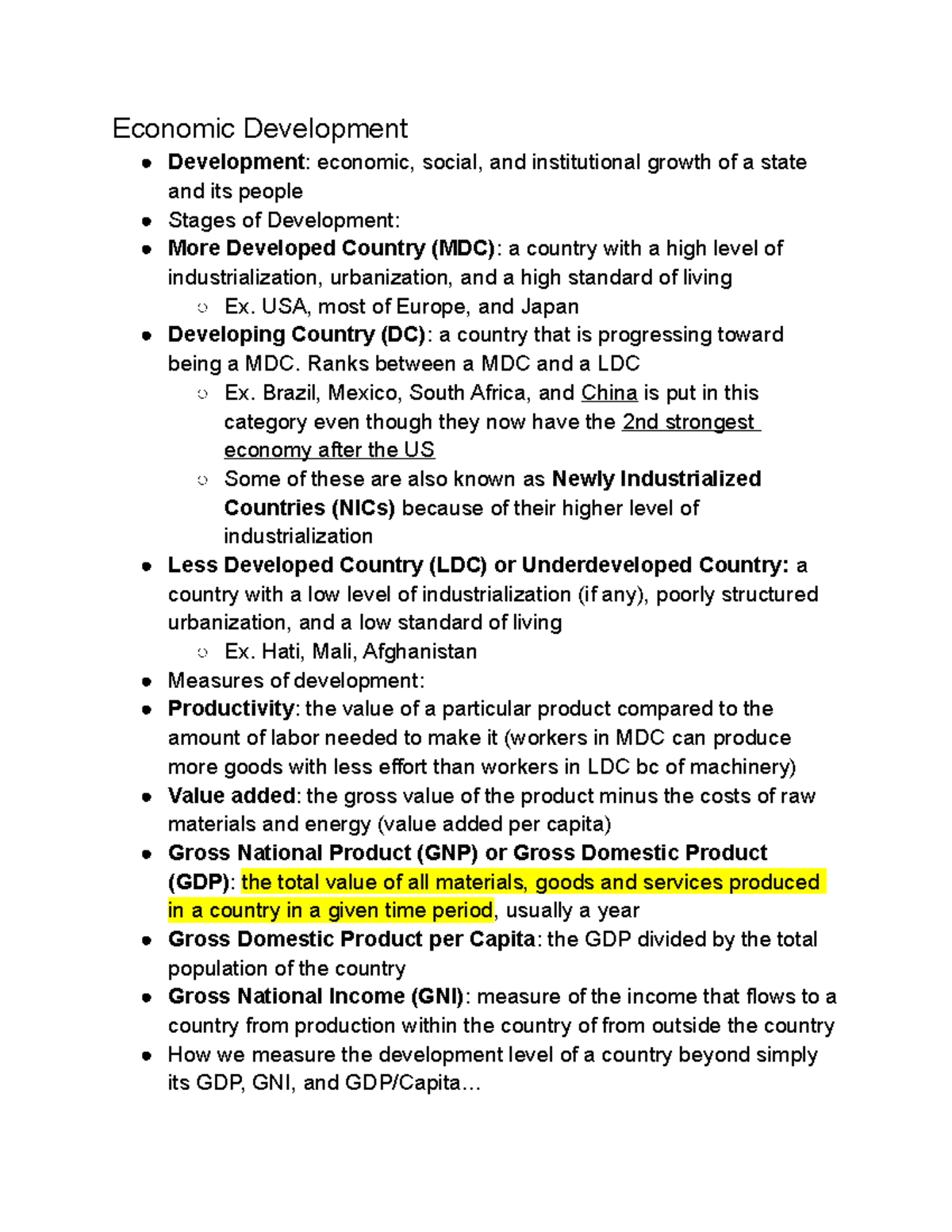 Human geography test 3 review - Economic Development Development ...