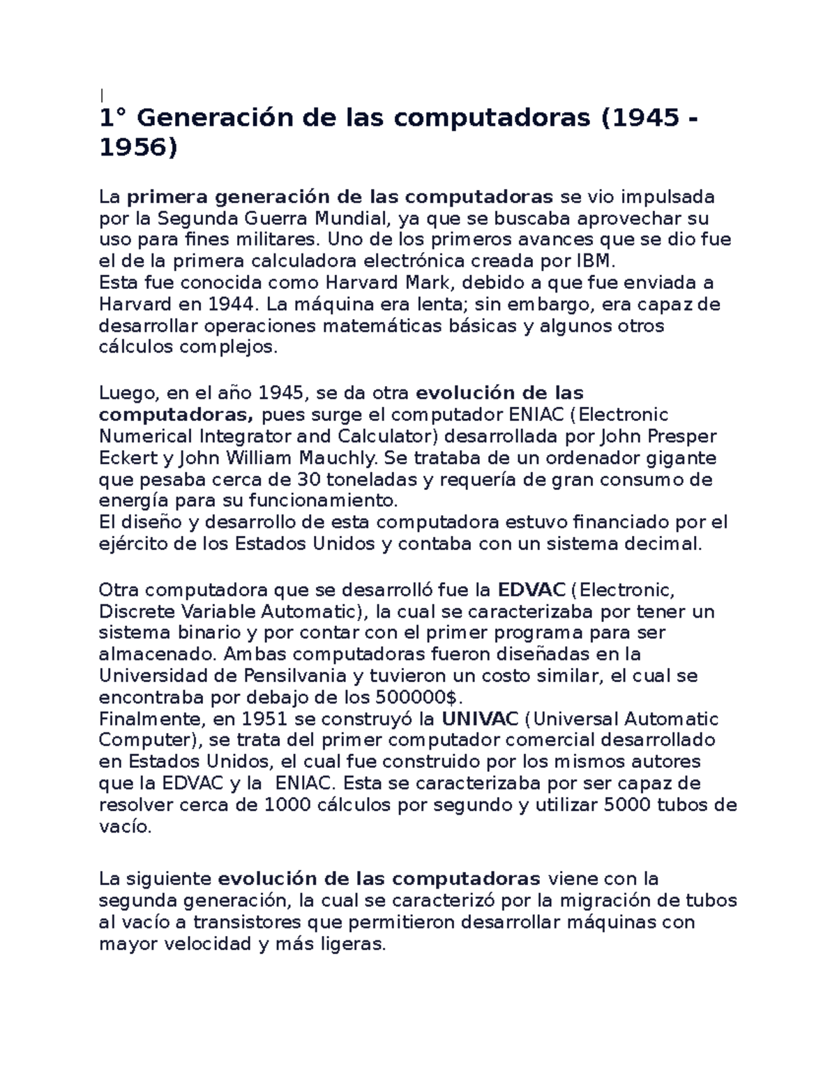 Generacion DE LAS Computadoras - 1° Generación de las computadoras ...