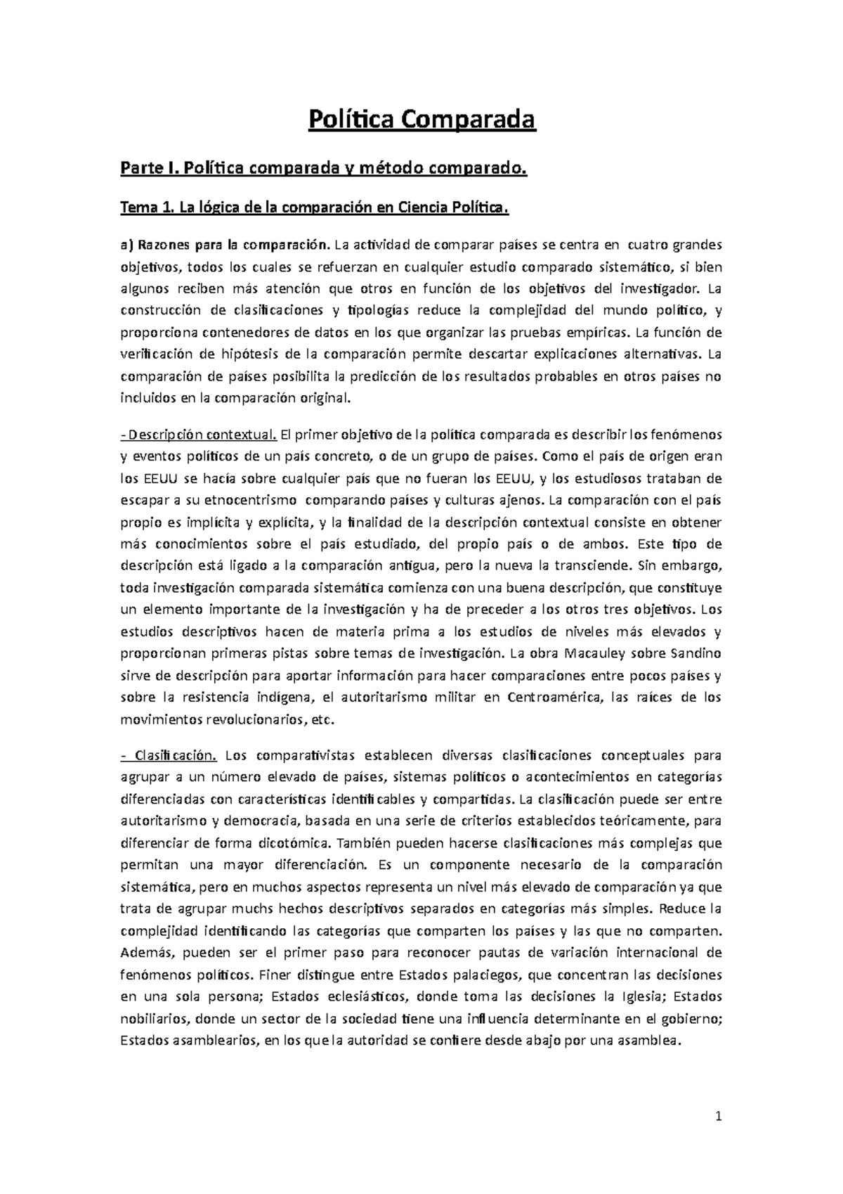 Temas 1-7 - Política Comparada - Comparada Parte I. comparada y ...