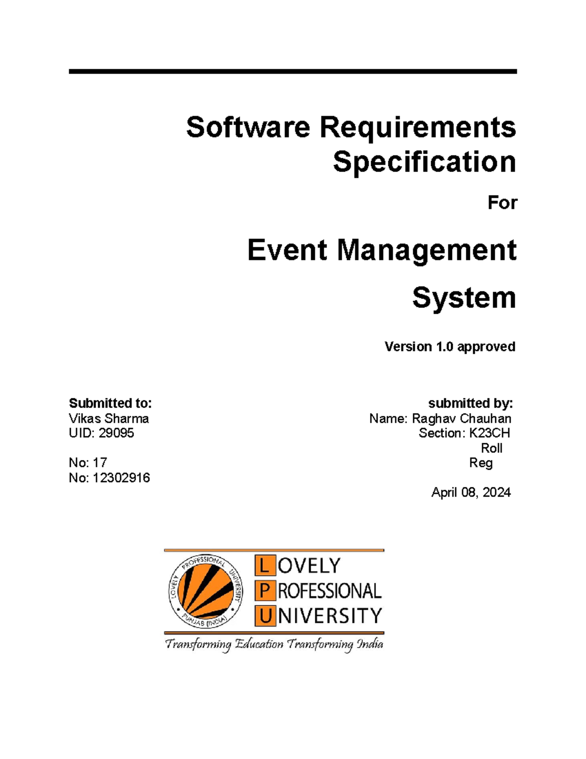 Event Management System SRS - Software Requirements Specification For Event Management System ...