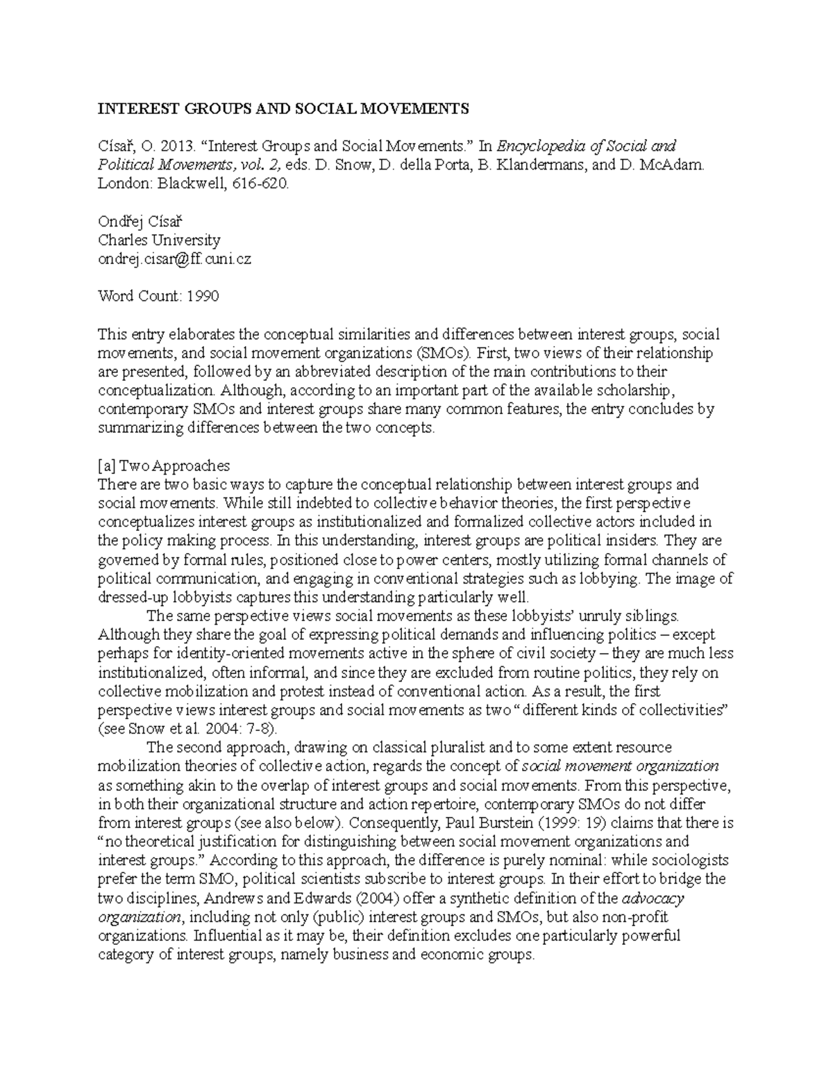 Interest Groups and Social Movements - INTEREST GROUPS AND SOCIAL ...