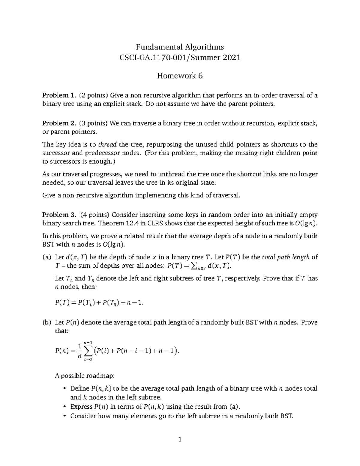 Hw06 Homework Fundamental Algorithms Csci Ga 001summer 2021 Homework 6 Problem 1 2 Points